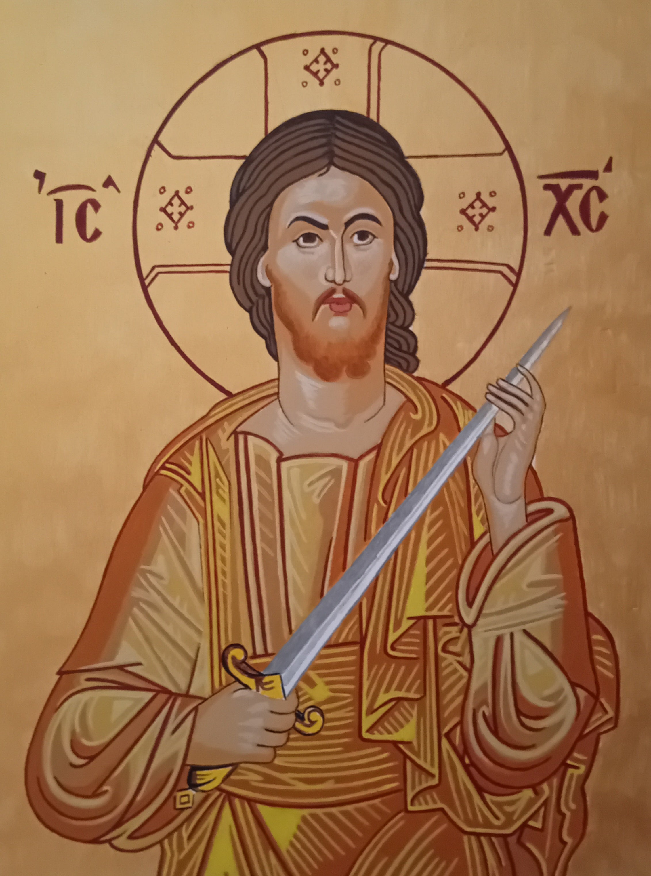 Handpainted Orthodox icon Jesus Christ with sword – HandmadeIconsGreece