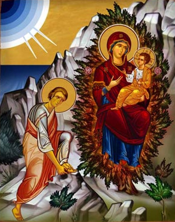 Handpainted Orthodox icon of Prophet Moses and the Burning Bush ...