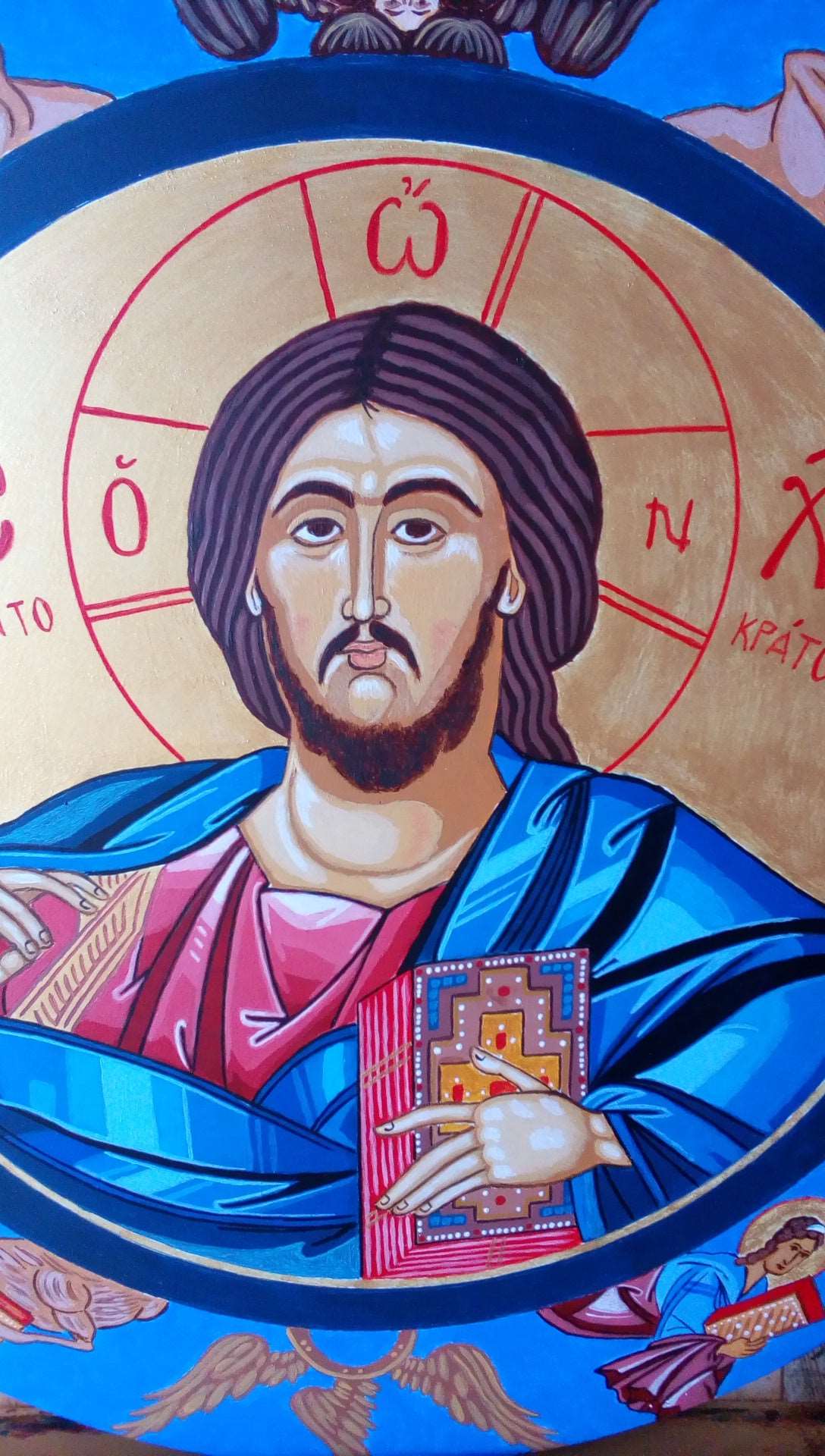 Handpainted round icon Jesus Christ Pantokrator – HandmadeIconsGreece